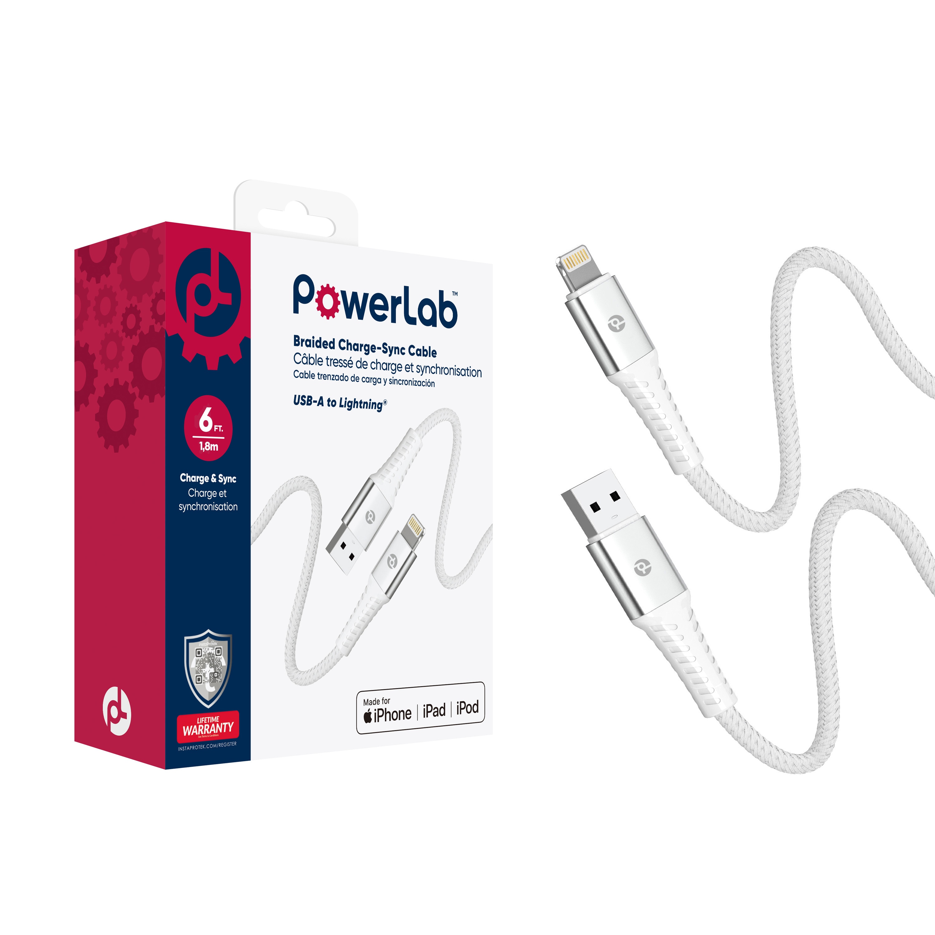 PowerLab 6ft USB-A to Lightning Data Cable